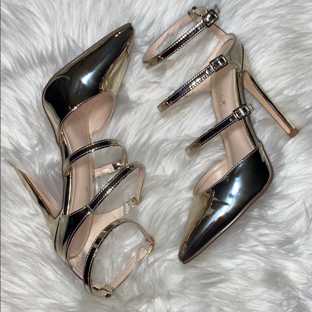 Beautiful Pointy Toe Mirror Gold Pumps - Gem